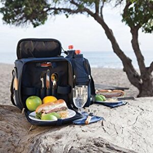 PICNIC TIME Malibu Cooler Picnic Basket, Insulated Cooler Tote with Picnic Set, (Navy Blue with Black Accents)