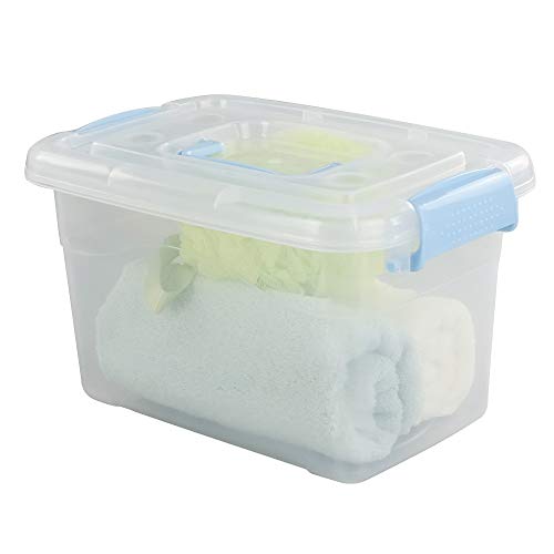 Ggbin 6 Quart Plastic Storage Box with Blue Latching Lid, Clear Bin Organizer, 4 Packs