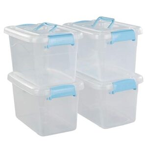 Ggbin 6 Quart Plastic Storage Box with Blue Latching Lid, Clear Bin Organizer, 4 Packs