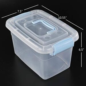 Ggbin 6 Quart Plastic Storage Box with Blue Latching Lid, Clear Bin Organizer, 4 Packs