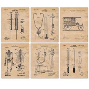 vintage medicine patent prints, 6 (8×10) unframed photos, wall art decor gifts under 25 for home health office garage man cave college student teacher school nurse technician doctor er caregiver fan