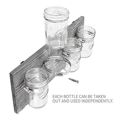 BeSuerte Rustic Antique Mason Jar Organizer Hanging Wall Holder for Home Decor, Bathroom, Kitchen, Office, Farmhouse with 4-Jar,Gray