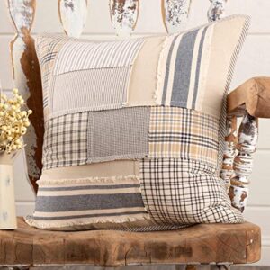 piper classics mill creek patchwork throw pillow cover, 20″ x 20″, modern farmhouse style accent pillow, country patchwork quilted, grain sack stripe, ticking & plaid fabrics, 100% cotton …