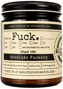 malicious women candle co – all the fucks, oakmoss & amber infused with absolute fuckery, all-natural soy candle, 9 oz