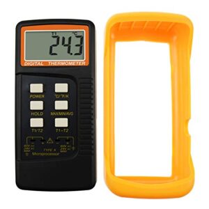 Digital 2 Channels K-Type Thermometer w/ 4 Thermocouples (Wired & Stainless Steel), -50~1300°C (-58~2372°F) Handheld Desktop High Temperature Kelvin Scale Dual Measurement Meter Sensor