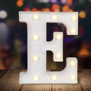 odistar led light up marquee letters, battery powered sign letter 26 alphabet with lights for wedding engagement birthday party table decoration bar christmas night home,9’’, white (e)