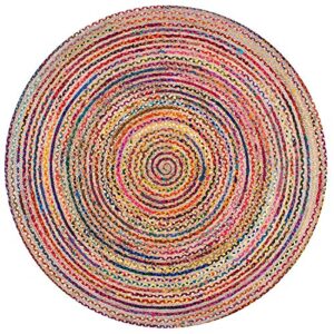 Indian Handmade Hand Braided Bohemian Reversible Colorful Cotton Round Yoga Mat Chindi Jute Bath Rug (24 inch) (2 feet Dia.)