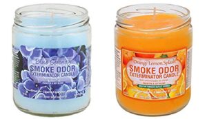 smoke odor exterminator 13 oz jar candle, blue serenity with orange lemon splash 13 oz