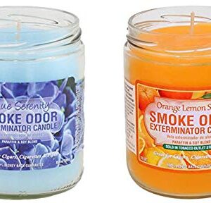 Smoke Odor Exterminator 13 Oz Jar Candle, Blue Serenity with Orange Lemon Splash 13 Oz