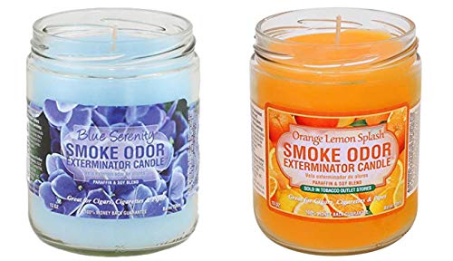 Smoke Odor Exterminator 13 Oz Jar Candle, Blue Serenity with Orange Lemon Splash 13 Oz