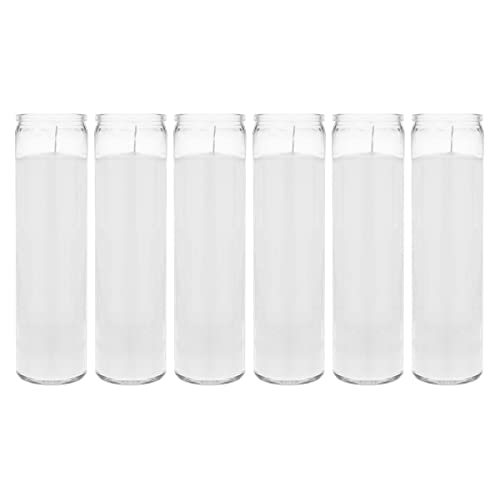 Mega Candles 6 pcs Unscented White 7 Day Devotional Prayer Glass Container Candle, Premium Wax Candles 2 Inch x 8 Inch, Great for Sanctuary, Vigils, Prayers, Blessing, Religious & More