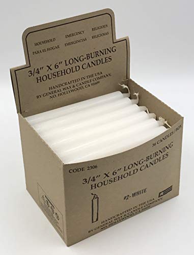 1 Box of 36 Household Utility Candles 6" x 3/4" (White)