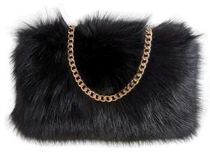 fhqhth faux fox fur purse fuzzy handbags for women evening handbags al alloy shoulder strap [black]