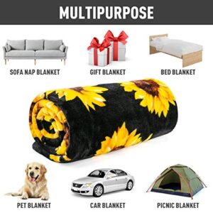 Jekeno Sunflower Gifts Blanket, Double Sided Print Throw Soft Warm Lightweight Blanket for Women Birthday Christmas, Home Living Room Decor Black 50"x60"