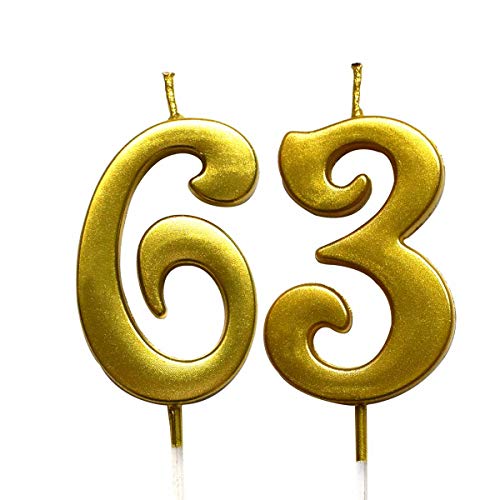 MAGJUCHE Gold 63rd Birthday Numeral Candle, Number 63 Cake Topper Candles Party Decoration for Women or Men