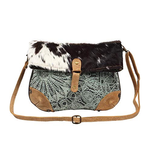 Myra Bag Macey Flap Over Upcycled Canvas & Cowhide Leather Small Crossbody Bag S-1221