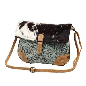 Myra Bag Macey Flap Over Upcycled Canvas & Cowhide Leather Small Crossbody Bag S-1221