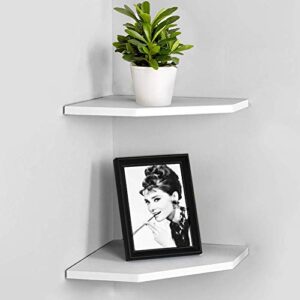 rank floating corner shelves wall mounted display organizer storage shelf set of 2 for bathroom, bedroom, living room, kitchen, office and more (white)