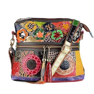 segater® women’s multicolor floral crossbody bag, vintage cowhide leather handbag snake pattern design shoulder bag ladies travel handbag colorful purse