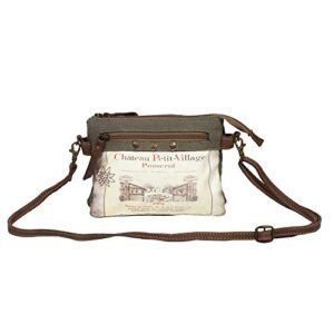 myra bag pomerol 1964 upcycled canvas & leather small crossbody bag s-1241 , brown , one size