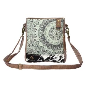 myra bag verdant upcycled canvas & cowhide leather shoulder bag s-1209