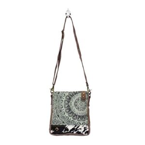 Myra Bag Verdant Upcycled Canvas & Cowhide Leather Shoulder Bag S-1209