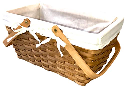 Picnic Basket Natural Woven Woodchip with Double Folding Handles | Easter Basket | Storage of Plastic Easter Eggs and Easter Candy | Organizer Blanket Storage | Bath Toy and Kids Toy Storage