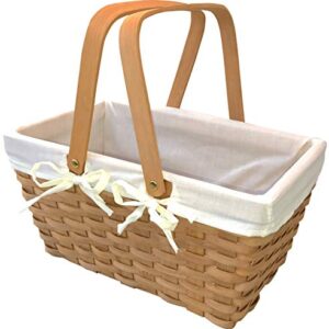 Picnic Basket Natural Woven Woodchip with Double Folding Handles | Easter Basket | Storage of Plastic Easter Eggs and Easter Candy | Organizer Blanket Storage | Bath Toy and Kids Toy Storage