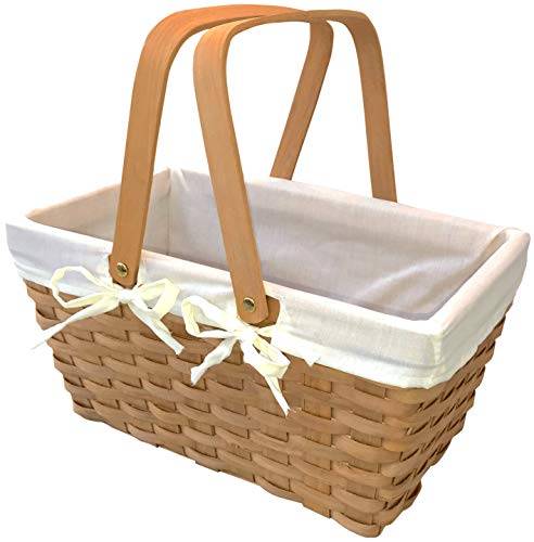 Picnic Basket Natural Woven Woodchip with Double Folding Handles | Easter Basket | Storage of Plastic Easter Eggs and Easter Candy | Organizer Blanket Storage | Bath Toy and Kids Toy Storage