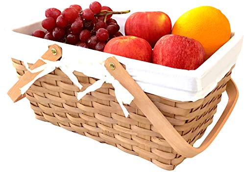 Picnic Basket Natural Woven Woodchip with Double Folding Handles | Easter Basket | Storage of Plastic Easter Eggs and Easter Candy | Organizer Blanket Storage | Bath Toy and Kids Toy Storage