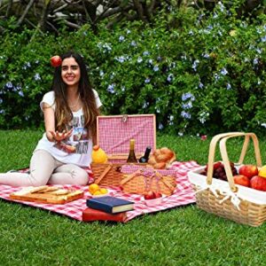 Picnic Basket Natural Woven Woodchip with Double Folding Handles | Easter Basket | Storage of Plastic Easter Eggs and Easter Candy | Organizer Blanket Storage | Bath Toy and Kids Toy Storage