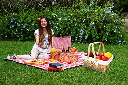 Picnic Basket Natural Woven Woodchip with Double Folding Handles | Easter Basket | Storage of Plastic Easter Eggs and Easter Candy | Organizer Blanket Storage | Bath Toy and Kids Toy Storage