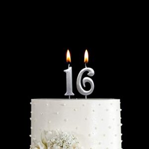 MAGJUCHE Silver 16th Birthday Numeral Candle, Number 16 Cake Topper Candles Party Decoration for Girl Or Boy