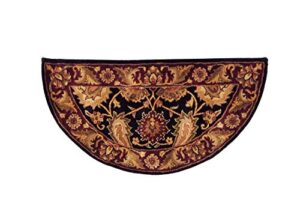 black hearth rug fireplace carpet, burgundy red gold flower border half moon circle mat botanical semi circle chimney mat, floral pattern semicircle rug cabin lodge cottage fireplace 2’3″ x 4′, wool