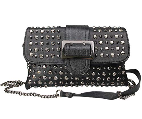 Rullar Women Ladies Punk Rivet Purse Satchel PU Leather Shoulder Crossbody Top-handle Bag Tote Handbag Black