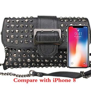 Rullar Women Ladies Punk Rivet Purse Satchel PU Leather Shoulder Crossbody Top-handle Bag Tote Handbag Black