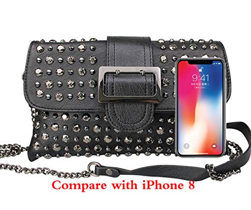 Rullar Women Ladies Punk Rivet Purse Satchel PU Leather Shoulder Crossbody Top-handle Bag Tote Handbag Black