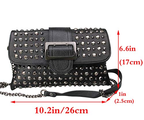 Rullar Women Ladies Punk Rivet Purse Satchel PU Leather Shoulder Crossbody Top-handle Bag Tote Handbag Black