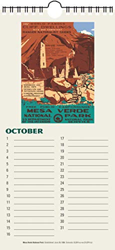 National Parks Poster Art of the WPA Perpetual Calendar Birthday Anniversary Family Date Annual Reminders 5.5" x 11.5"