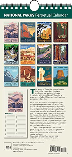 National Parks Poster Art of the WPA Perpetual Calendar Birthday Anniversary Family Date Annual Reminders 5.5" x 11.5"