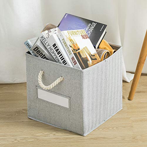 Onlycube 3 Pack Foldable Storage Bins for Cube Organizer with Cotton Rope Handles and Label Holders, Collapsible Basket Box Organizer for Shelves and Closet- Gray 13x13x13 inch