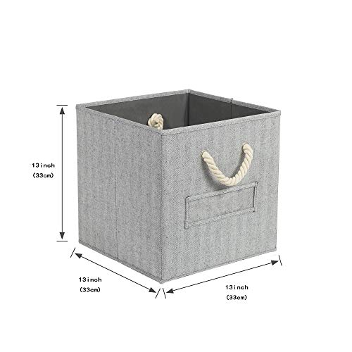 Onlycube 3 Pack Foldable Storage Bins for Cube Organizer with Cotton Rope Handles and Label Holders, Collapsible Basket Box Organizer for Shelves and Closet- Gray 13x13x13 inch