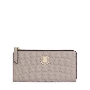 tous calfskin with bear logo embossed imitation crocodile skin in taupe color wallet for women, 10x19x2 cm, sherton collection