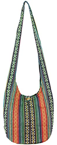 PumPumpz Hippie Boho Crossbody Bohemian Gypsy Sling Shoulder Bag Handwoven Ikat Medium Size. (Medium Random Green)