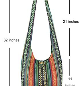 PumPumpz Hippie Boho Crossbody Bohemian Gypsy Sling Shoulder Bag Handwoven Ikat Medium Size. (Medium Random Green)