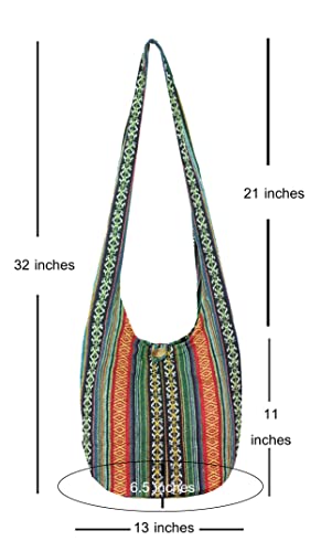 PumPumpz Hippie Boho Crossbody Bohemian Gypsy Sling Shoulder Bag Handwoven Ikat Medium Size. (Medium Random Green)