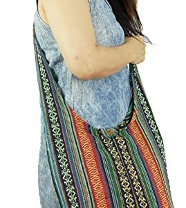 PumPumpz Hippie Boho Crossbody Bohemian Gypsy Sling Shoulder Bag Handwoven Ikat Medium Size. (Medium Random Green)