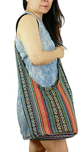 PumPumpz Hippie Boho Crossbody Bohemian Gypsy Sling Shoulder Bag Handwoven Ikat Medium Size. (Medium Random Green)