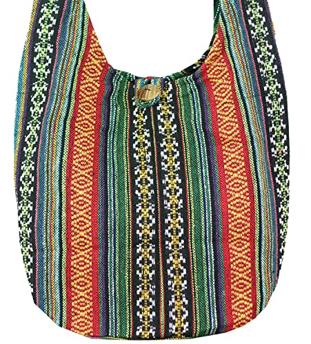 PumPumpz Hippie Boho Crossbody Bohemian Gypsy Sling Shoulder Bag Handwoven Ikat Medium Size. (Medium Random Green)