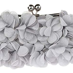 Santimon Women Clutch Kiss Lock Purse HandBags Satin Flower Evening Bags with Removable Strap Grey